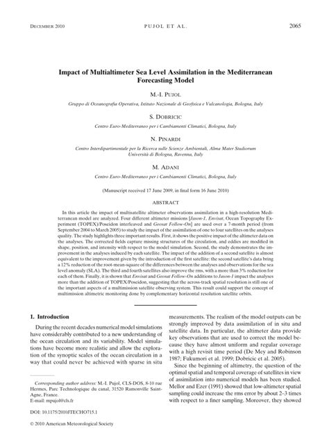 Pdf Impact Of Multi Altimeter Sea Level Assimilation In The Mediterranean Forecasting Model