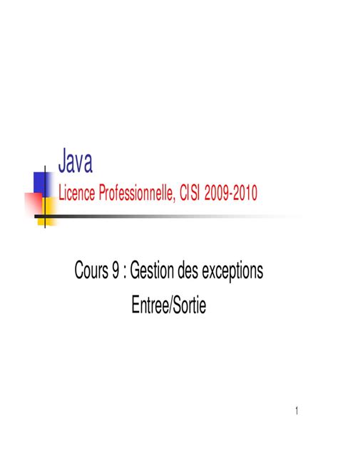 Cours9 Exceptions Pdf Java Langage De Programmation Informatique