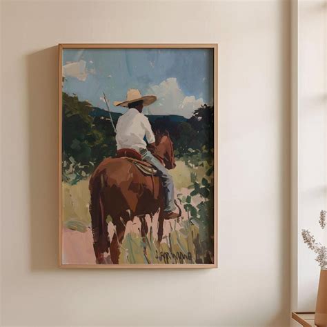 Vaquero On Horseback Wall Art Mexico Ranch Hand Painting Vintage