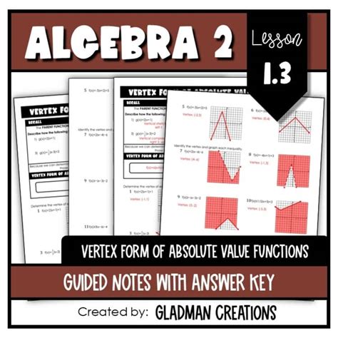 Vertex Form Of Absolute Value Algebra 2 Guided Notes By Gladman Creations