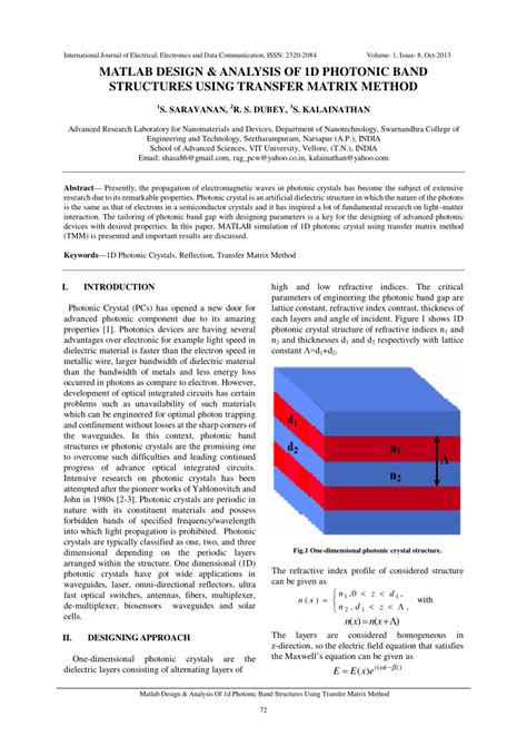Pdf Matlab Design And Analysis Of 1d Photonic Band Structures Using Transfer Matrix Method