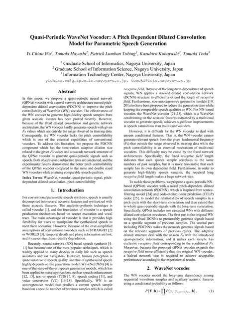 Quasi Periodic Wavenet Vocoder A Pitch Dependent Dilated Convolution Model For Parametric