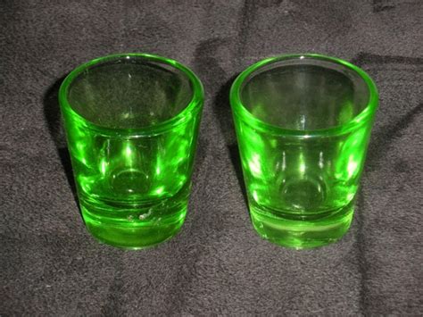 Vaseline Or Uranium Pair Green Glass Shot Glasses