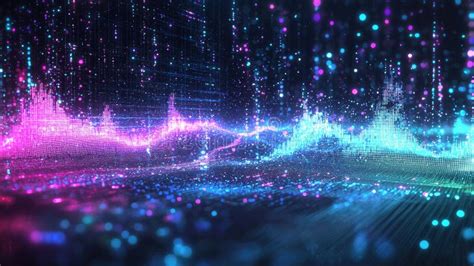 Futuristic Abstract Digital Waveforms With Neon Lights And Geometric
