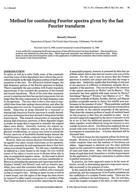 Pdf Method For Continuing Fourier Spectra Given By The Fast Fourier