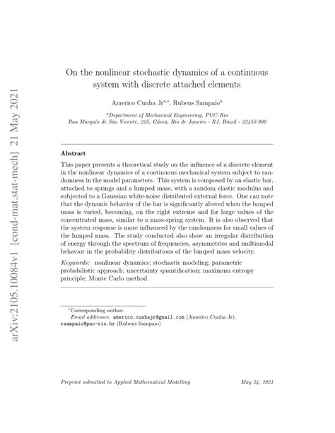 Pdf On The Nonlinear Stochastic Dynamics Of A Continuous System With