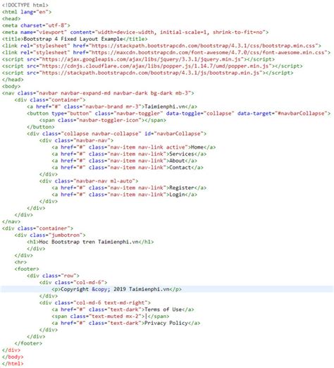 Cách tạo Fixed Layout bố cục cố định với Bootstrap cú pháp ví dụ m
