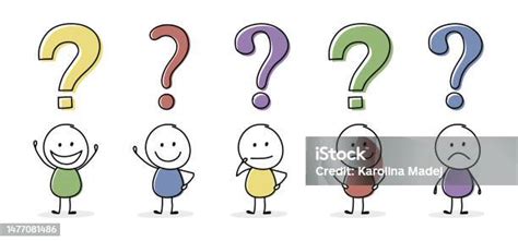 물음표 기호가있는 재미있는 스틱맨 컬렉션 아이콘 세트 벡터 물음표에 대한 스톡 벡터 아트 및 기타 이미지 물음표 스틱피겨 질의응답 Istock
