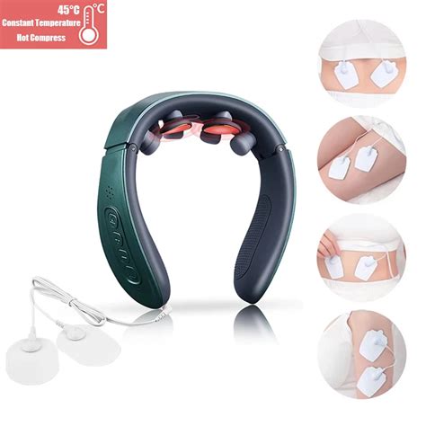 통증 완화를위한 전기 목 마사지기 Tens 기계 저주파 펄스 열 자궁 경부 마사지 목 충전식 마사지 Aliexpress