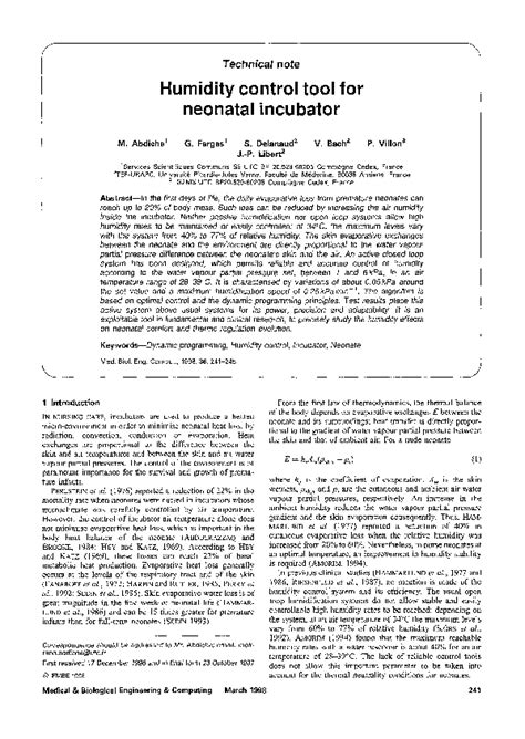 Pdf Humidity Control Tool For Neonatal Incubator