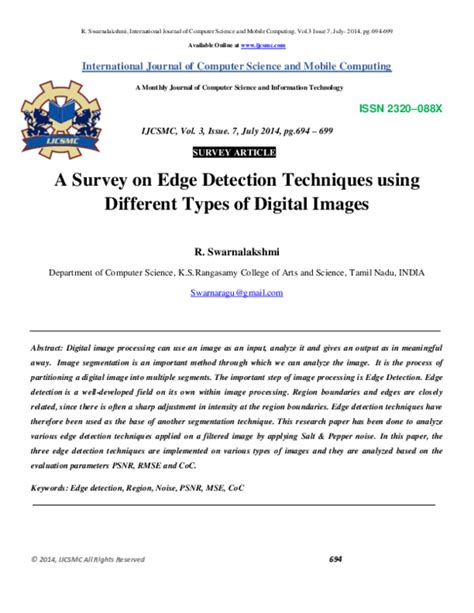 Pdf A Survey On Edge Detection Techniques Using Different Types Of Digital Images﻿ Ijcsmc