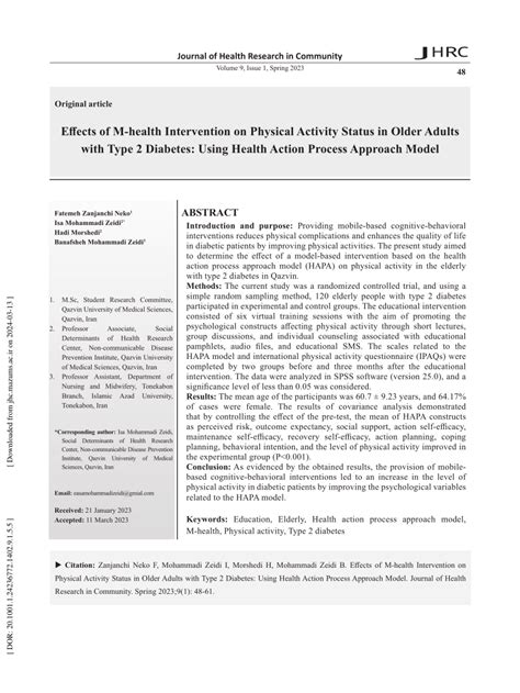 Pdf Effects Of M Health Intervention On Physical Activity Status In Older Adults With Type 2