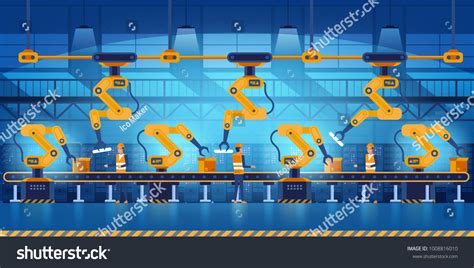 Efficient Smart Factory Workers Robots Assembly เวกเตอร์สต็อก ปลอดค่าลิขสิทธิ์ 1008816010