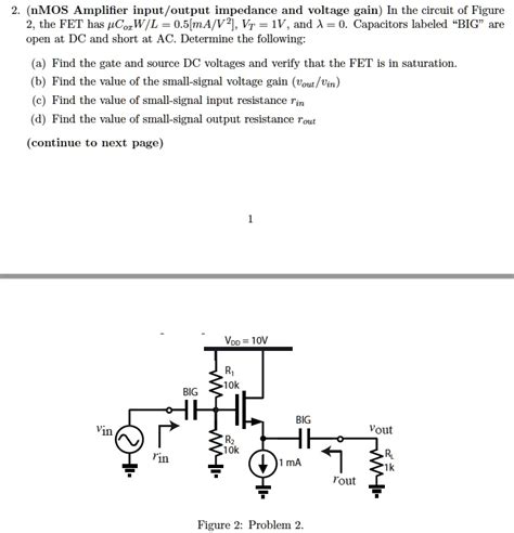 Solved Nmos Amplifier Inputoutput Impedance And Voltage Gain In The