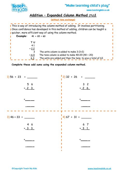 Addition Expanded Column Method Tu Tmk Education