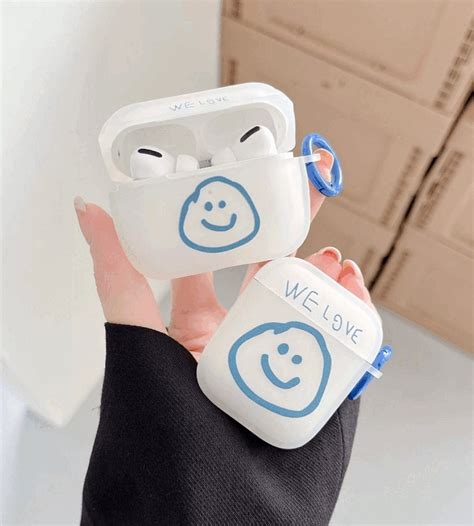 링고리 포함 블루 스마일 반투명 실리콘 에어팟 케이스 프로 3세대 1 2