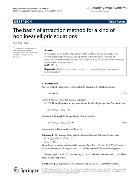 Pdf The Basin Of Attraction Method For A Kind Of Nonlinear Elliptic Equations