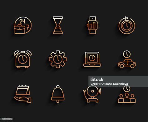 라인 캘린더 벨 울리기 항상 바쁨 알람 시간 관리 여행 및 노트북 시간 아이콘을 설정합니다 벡터 0명에 대한 스톡 벡터 아트 및 기타 이미지 Istock