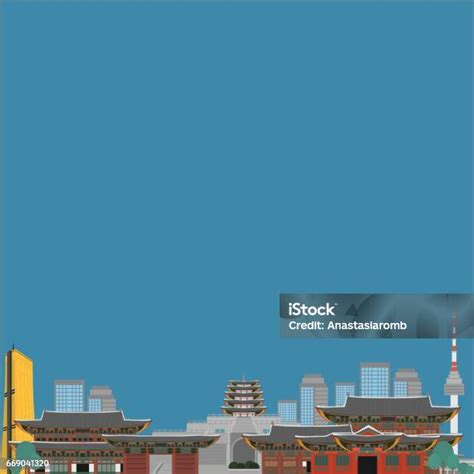 대한민국 국가 디자인 플랫 만화 요소입니다 여행 랜드마크 서울 관광 장소입니다 세계 휴가 여행 시 관광 아시아 컬렉션을 구축 고립 된 아시아 건축 서울에 대한 스톡 벡터