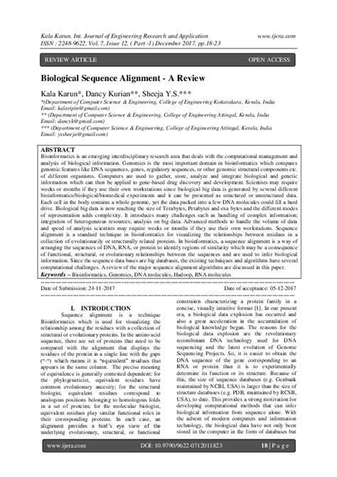 Pdf Biological Sequence Alignment A Review