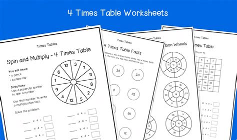 4 times table worksheets pack ks1 and ks2 maths multiplication tables