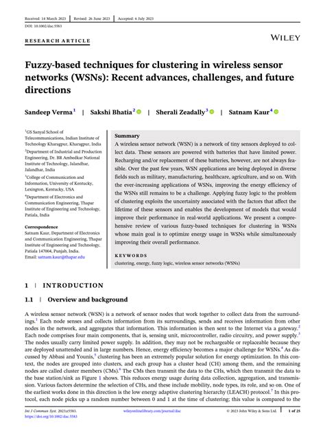 fuzzy‐based techniques for clustering in wireless sensor networks wsns recent advances