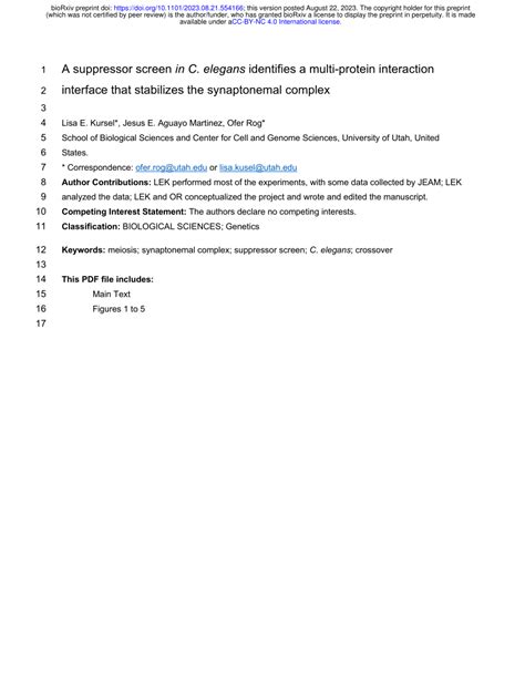 Pdf A Suppressor Screen In C Elegans Identifies A Multi Protein