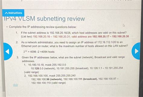 Solved Instructions Ipv4 Vlsm Subnetting Review Complete The Ip