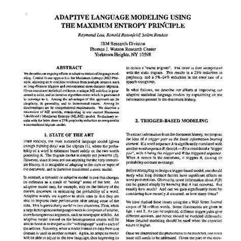 Adaptive Language Modeling Using The Maximum Entropy Principle Acl Anthology