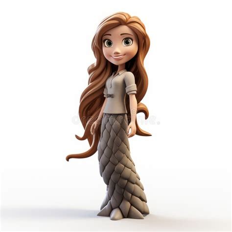 мультяшная фигура женского характера с косами на белом фоне Иллюстрация штока иллюстрации