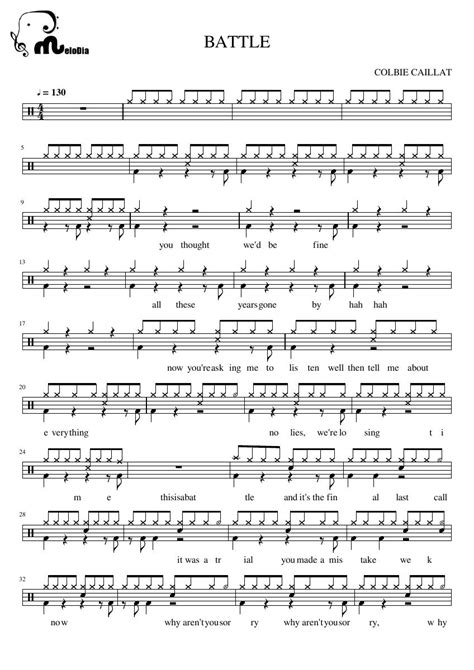 Battle Colbie Caillat 드럼 Tab 드럼가사반주 악보 멜로디아 Pdf 악보
