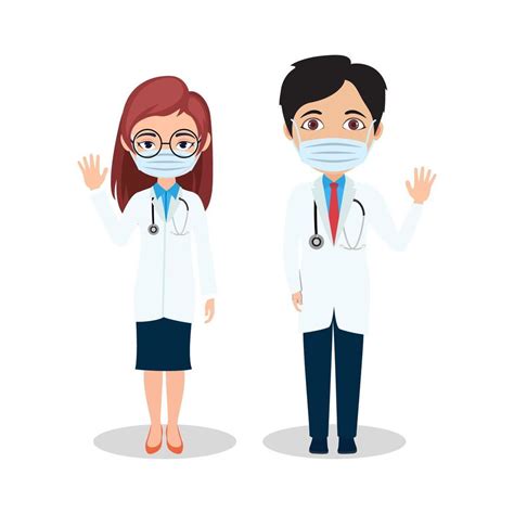 Cartoon Couple Doctors Waving 1822322 Vector Art At Vecteezy