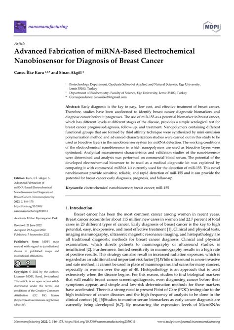 Pdf Advanced Fabrication Of Mirna Based Electrochemical Nanobiosensor