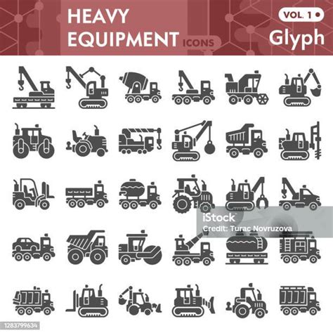중장비 솔리드 아이콘 세트 특수 기계 기호 컬렉션 또는 스케치 웹 및 앱용 트럭 글리프 스타일 사인 흰색 배경에서 격리된 벡터 그래픽입니다 벡터에 대한 스톡 벡터 아트 및