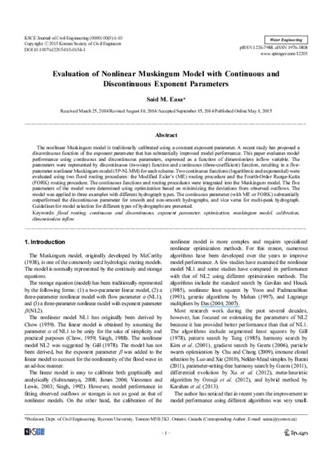 Pdf Evaluation Of Nonlinear Muskingum Model With Continuous And Discontinuous Exponent Parameters