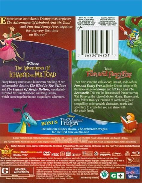 Adeventures Of Ichabod And Mr Toad Fun And Fancy Free 2 Movie Collection Blu Ray Dvd