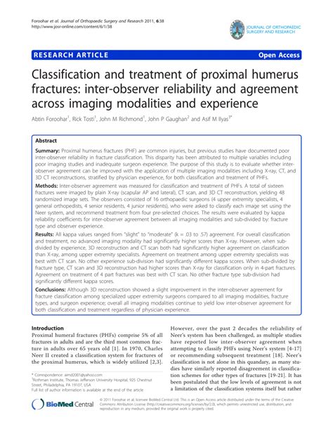Pdf Classification And Treatment Of Proximal Humerus Fractures Inter
