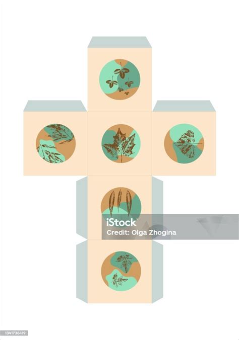 절단을위한 나뭇잎이있는 기하학적 모양 큐브의 템플릿 단풍인쇄가있는 큐브 패턴 어린이 용 게임 제품에 대한 공백 절단 굽기 및