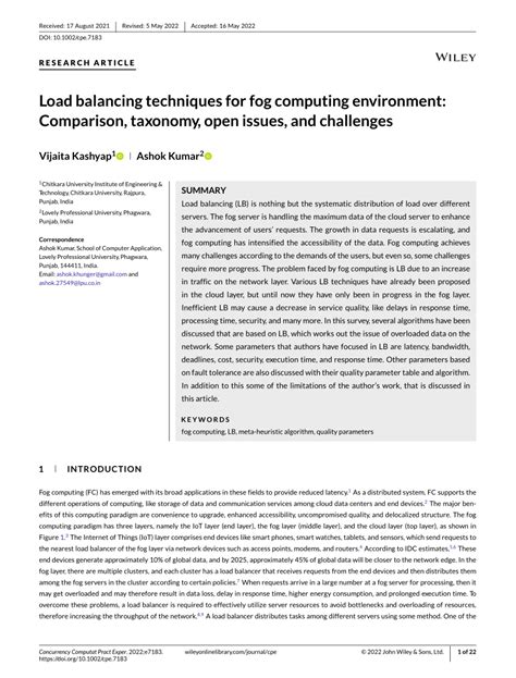 pdf load balancing techniques for fog computing environment comparison taxonomy open issues