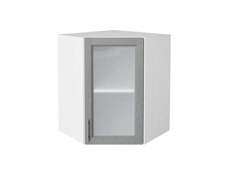 Шкаф верхний угловой со стеклом Сканди 590 Grey Softwood / Белый ...