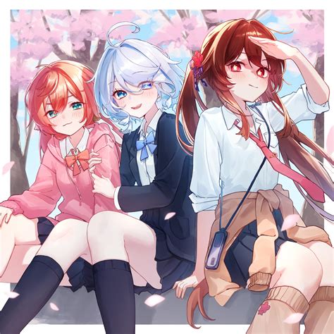 Hu Tao Furina And Yanfei Genshin Impact Drawn By Imasaki Kei Danbooru