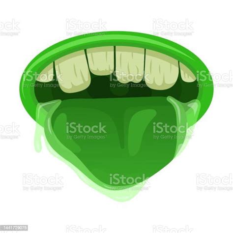 비뚤어진 이빨을 가진 괴물 입 녹색 만화 벡터 삽화 귀엽고 무서운 고블린 그렘린 혀를 가진 외계인 입 감정에 대한 스톡 벡터 아트 및 기타 이미지 Istock