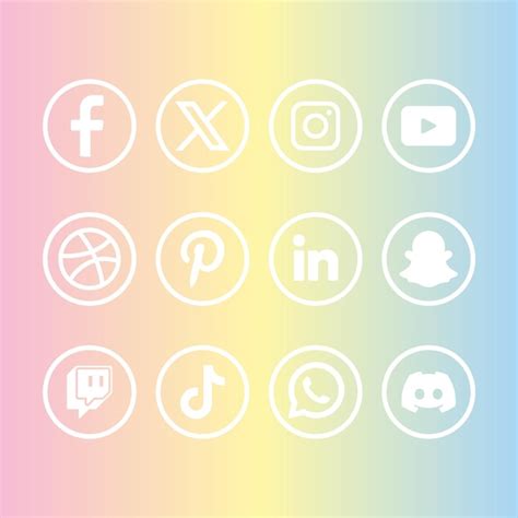 소셜 미디어 아이콘 세트 터 로고 X 로고 인스타그램 페이스북 유튜브 디스코드 틱 핀테레스 프리미엄 벡터