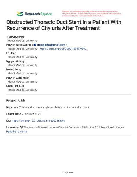 Pdf Obstructed Thoracic Duct Stent In A Patient With Recurrence Of Chyluria After Treatment
