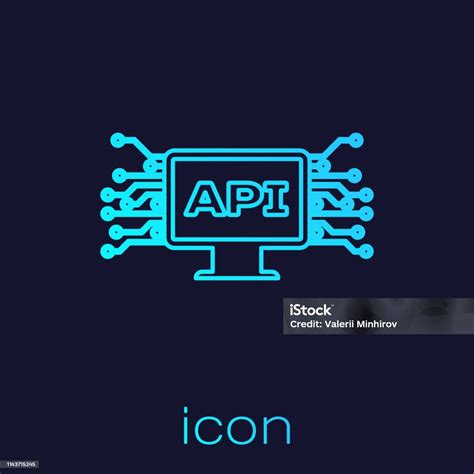 綠松石電腦 Api 介面線圖示隔離在藍色背景應用程式開發介面 Api 技術軟體集成向量插圖向量圖形及更多互聯網圖片 互聯網 可使用的