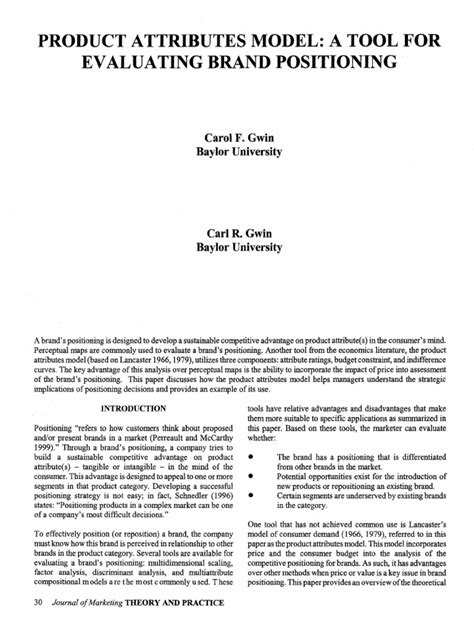 pdf product attributes model a tool for evaluating brand positioning