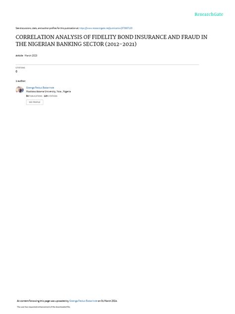 Correlation Analysis Of Fidelity Bond Insurance And Fraud In The Nigerian Banking Sector 2012