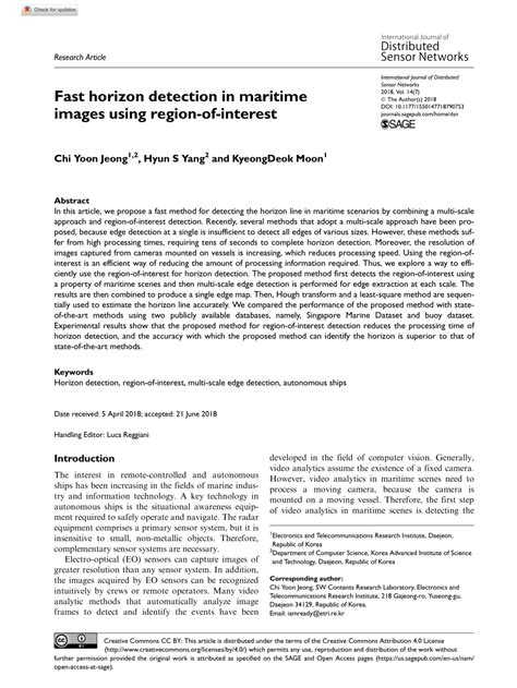 Pdf Fast Horizon Detection In Maritime Images Using Region Of Interest