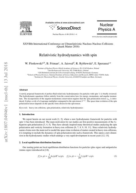 Pdf Relativistic Hydrodynamics With Spin