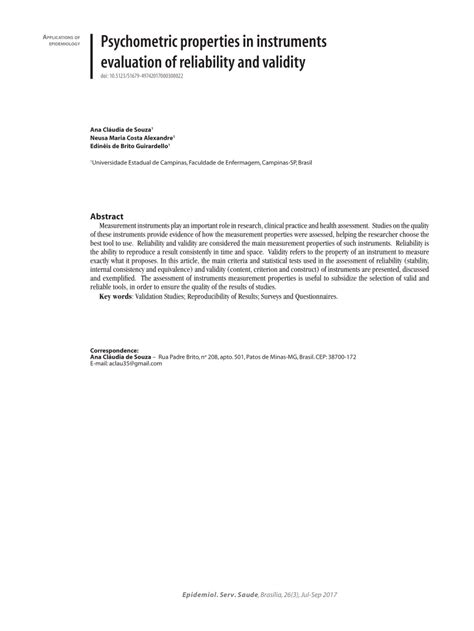 Pdf Psychometric Properties In Instruments Evaluation Of Reliability And Validity